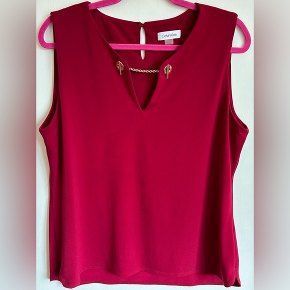 Calvin Klein | Tops | Calvin Klein Red Sleeveless Blouse Size Xl | Poshmark